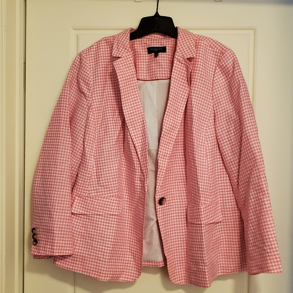 Talbots | Jackets & Coats | Talbots Pink Gingham Linen Blazer | Poshmark